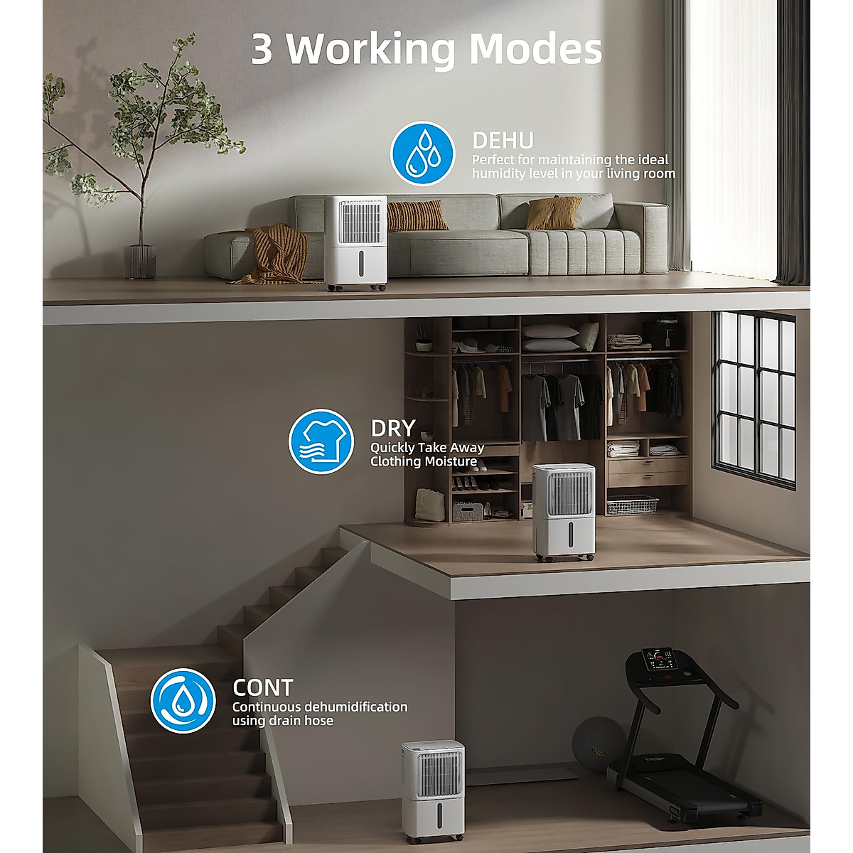 VEAGASO 2500 Sq. Ft Dehumidifier for Basement, 34 Pint Dehumidifiers For Home, Large Room, Auto Drain or Manual Drainage, Digital Control Panel, Auto Defrost, 24H Timer, Child Lock