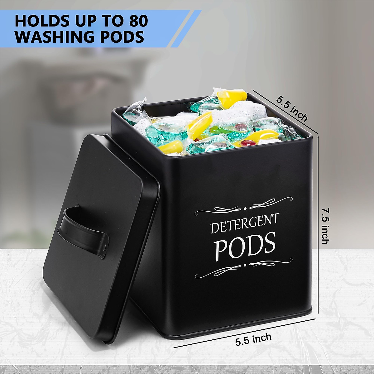 Meraki Home Laundry Detergent Container Set – 2-Pack Detergent Holder with Scoop - Laundry Detergent Sheets and Pods Container - Laundry Room Organization and Storage - Matte Black