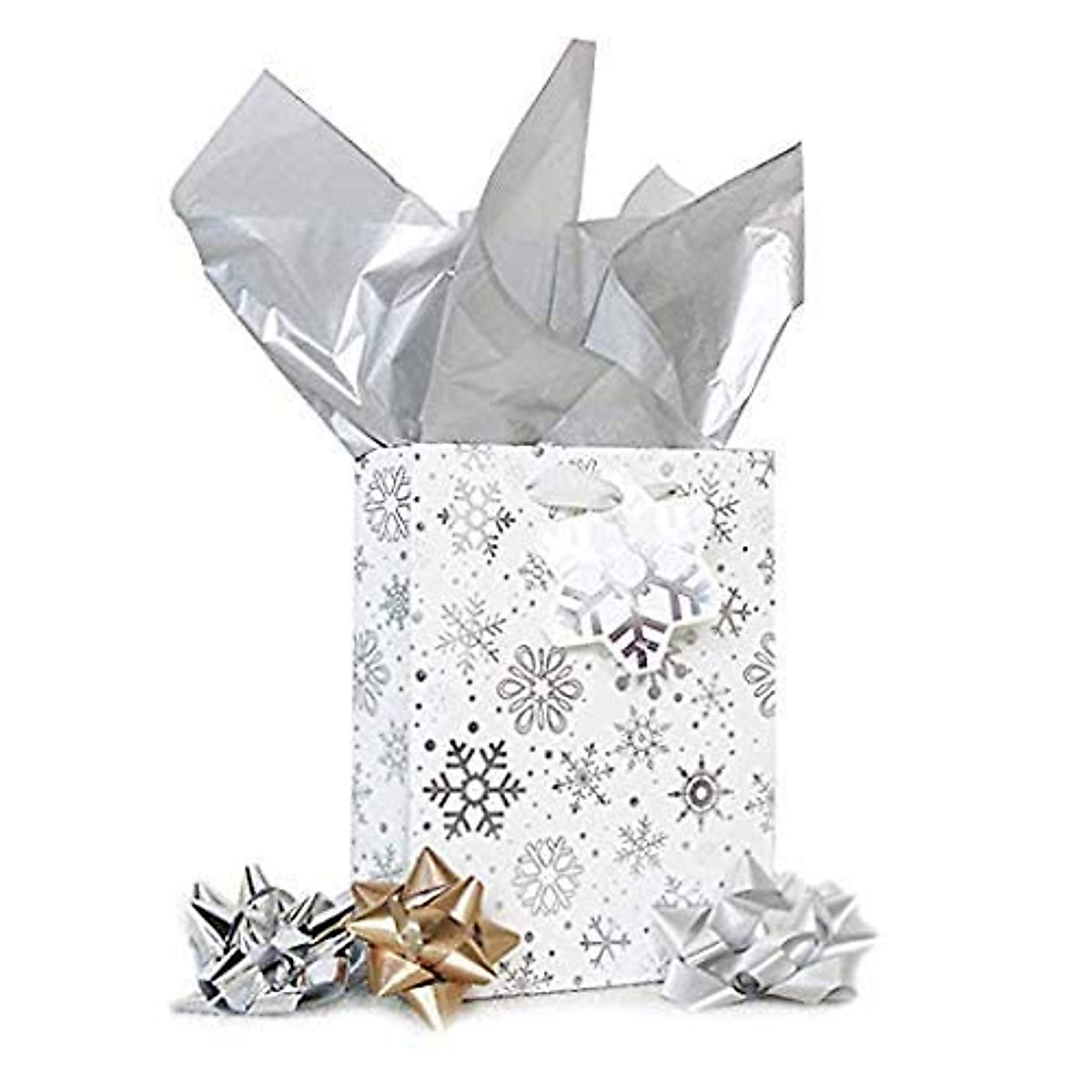 UNIQOOO 60 Sheets Metallic Silver Foil Gift Tissue Paper Bulk, Recyclable Durable For Gift Bags Box Gift Wrapping DIY Craft, Wedding Birthday Party Favor Decor, Shredded Filler, Pinata, Lrg 20X26 Inch