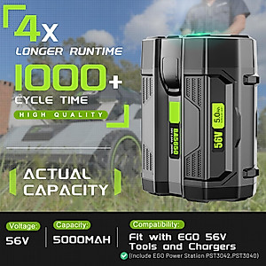 【3rd-Gen】56V 5.0Ah Replacement with Holder for EGO 56V Battery BA2800T BA4200 BA5600T BA1400, Compatible with EGO 56 Volt Battery Power+ Tools STA1500 ST1502LB CS1604 LB4800 LB6504 LB5804 HT2400