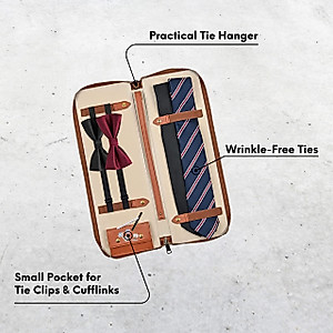 UTILE Tie PU Leather Storage Case for Travel – Holder for Mens Ties, Necktie, Bow Tie, Tie Bar and Cufflinks (17.3 x 6.7 x 1.6 Inches) (Brown, 1 Unit)