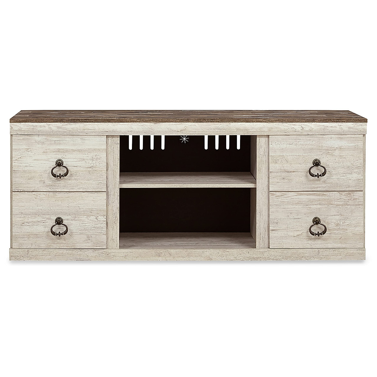 Signature Design by Ashley Willowton Shabby Chic Large TV Stand up to 60" with 3 Shelves and Fireplace Option, White
