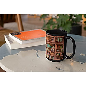 2IMT Library Bookshelf Mugs Book Lovers Coffee Mug - Librarian Coffee Mug Book Club Cup Bookish Items Bookworm Mug Gifts for Readers Book Lovers Black Mug 15oz