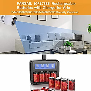 Arlo Batteries Rechargeable 123A, FARSAIL 12-Pack 800mAH ICR17335 NiMH Batteries and LCD Display CR123A Charger for Arlo VMC3030 VMK3200 VMS3130 3230C 3430 3530 Cameras, August Pro WiFi, Flashlight