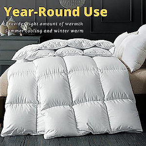 ELNIDO QUEEN Feather Down Comforter Queen Size - White Down Duvet Insert - Luxurious Fluffy Hotel Style Bedding Comforter - 100% Cotton Cover All Season Medium Warmth - Queen Size (90x90 Inch)