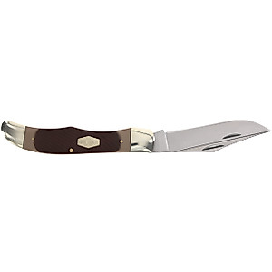 Old Timer 25OT Folding Hunter 9.3in Traditional Folding Pocket Knife with 2 High Carbon SS Blades, Ergonomic Sawcut Handle, and Leather Belt Sheath for EDC, Hunting, Camping, Whittling, and Outdoors