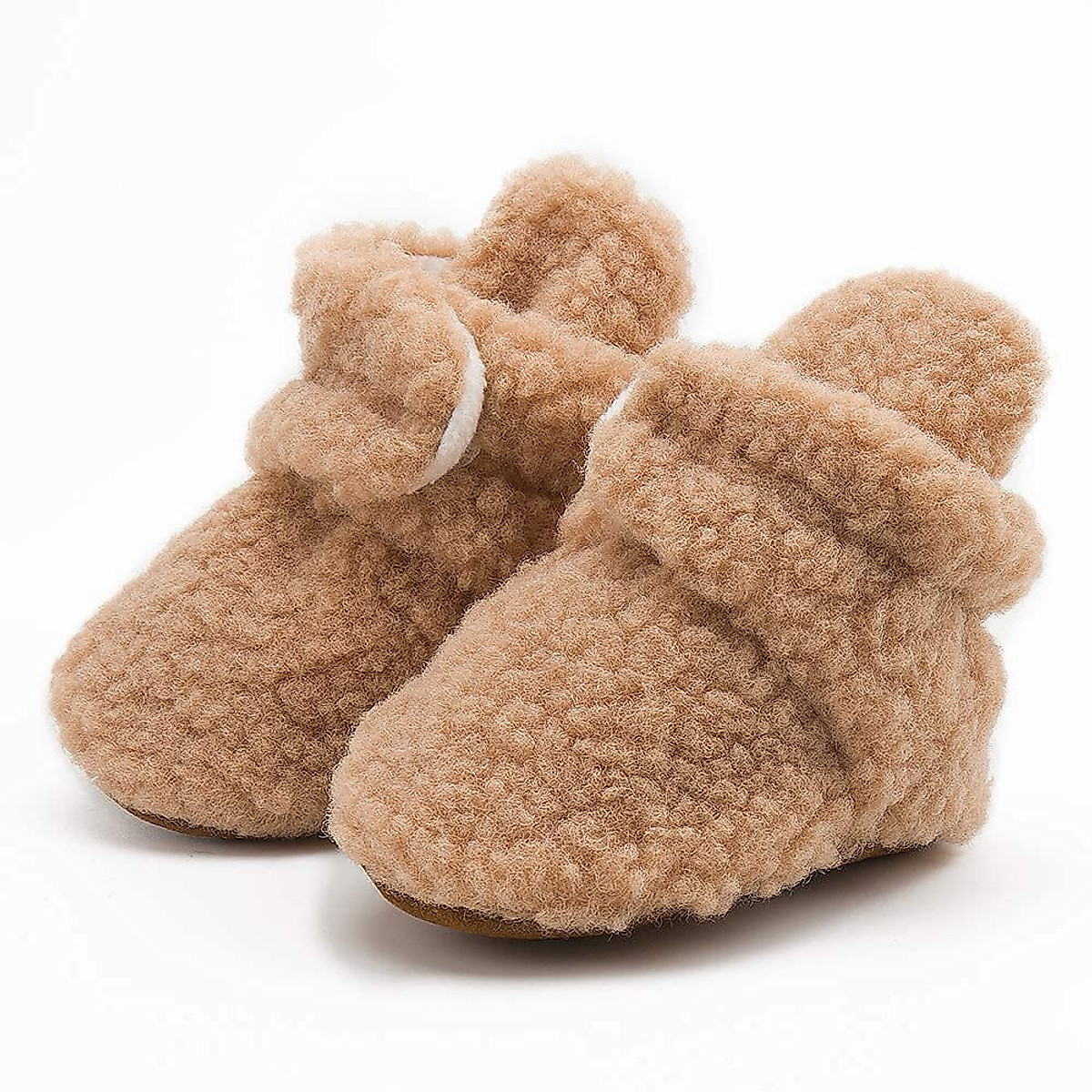 Babelvit Newborn Baby Boy Girl Soft Fleece Booties Stay On Infant Slippers Socks Shoe Non Skid Gripper Toddler First Walkers Winter Ankle Crib Shoes