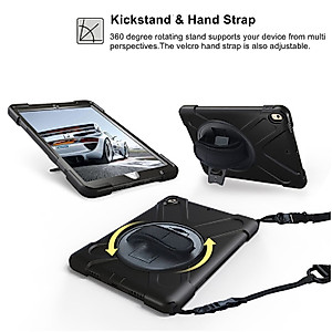TSQ Case for iPad Air 3 10.5" 2019/ Pro 10.5 Inch Case 2017 | Military Grade Heavy Duty Rugged Protective Kids Case with Rotating Stand, Hand/Shoulder Strap, Cover for iPad Air 3rd Generation | Black