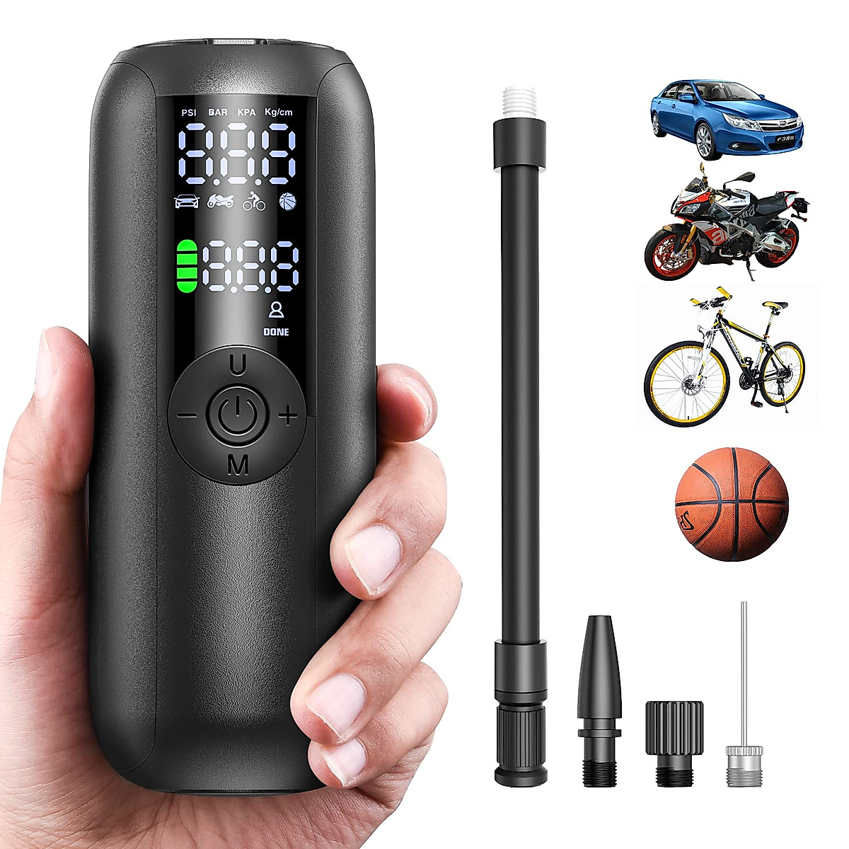 Electric Bike Tire Pump with Gauge, Tire Inflator Portable Air Compressor, Air Pump for Car Tires, Air Compressor for Car, Motorcycle, Bicycle, Ball