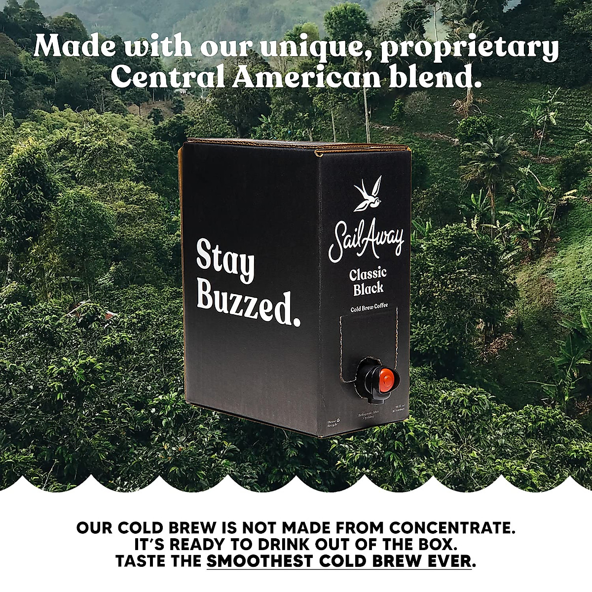 Sail Away Coffee Cold Brew Coffee Box Taps- Less Acidic Coffee Beverages | 120mg Caffeine, Gluten Free, Organic, Keto, Classic Black, 96 Fl. Oz.