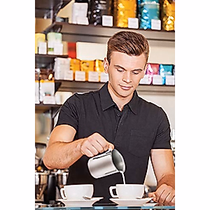 Fino Milk Creamer Frother Cappuccino Foam Pitcher with Handle and Lid, 18/8 Stainless Steel, 14-Ounce Capacity