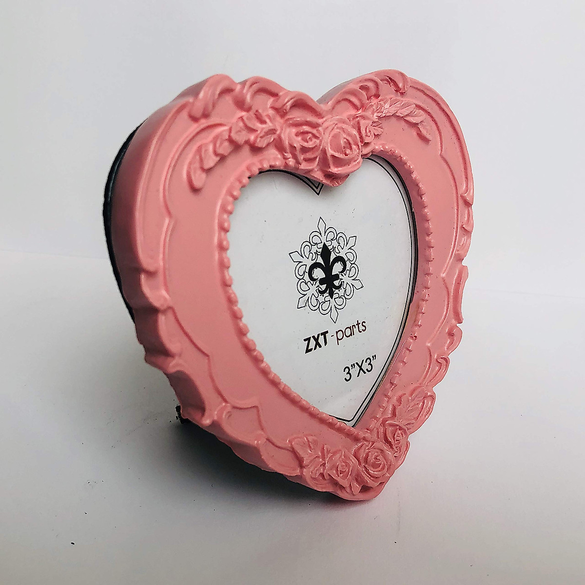 ZXT-parts 3x3 Picture Frame Heart Pink Red Frame. Resin Handmade Photo Frame. Glass Panel. Black Suede Cover.European Style Suitable for Wall or Desktop.