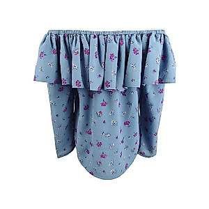 Jill Jill Stuart Womens Floral Print Off-The-Shoulder Pullover Top Blue M