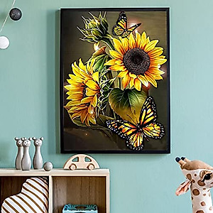 DKHDBD Diamond Painting Kits for Adults, 12x16 Inch DIY Paint by Numbers for Adults Beginner, DIY Full Drill Diamond Dots Paintings Picture Arts Craft for Home Wall Art Decor (Yellow Butterfly)