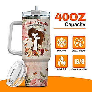 99WHALE Tumbler 40 Oz With Handle Lid And Straw, Mom Gifts, Butterfly Stainless Funny Primrose Modern Be Cups Coffee Quartz Mama Parade Cup Hot Yellow For Day To, Mother Daughter Floral