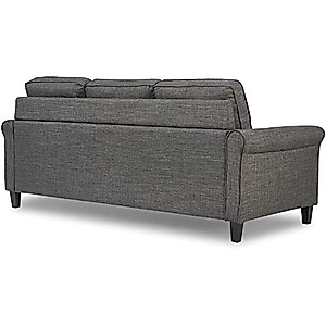 Serta Harmon Reversible Sectional Sofa, Modern L-Shaped Couch for Small Spaces, Soft Fabric Upholstery, Rolled Arm, Dark Gray