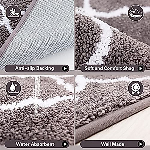 Carvapet 2 Pieces Kitchen Rugs and Mats Set Absorbent Soft Microfiber Bath Mat Moroccan Trellis Non-Slip Kitchen Mat Doormat Runner Set, 17"x48"+17"x24", Grey