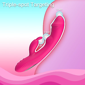 G-spot Rabbit Vibrator Clitoral Stimulator - Realistic Dildo Vaginal Anal Massager with 5 Vagina Tapping Features & 10 Vibration Modes, Waterproof Rechargeable Adult Sex Toys for Women(Red)