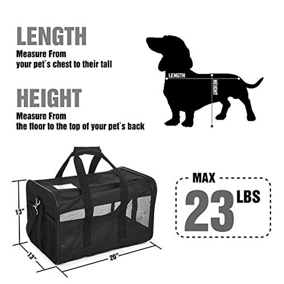 ScratchMe Pet Travel Carrier Soft Sided Portable Bag for Cats and Small Dogs, Collapsible, Durable, Airline Approved, Travel Friendly, Carry Your Pet with Safely and Comfortably, Black Large
