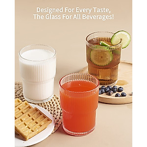 BJMEDYM Ribbed Glassesware 14 Oz Ripple Drinking Glasses Iced Coffee Glasses Glass Cup Set Of 6 Vintage Drinking Glasses Water Glasses Fluted Glassware Cocktail Glass Cute Glass Cups