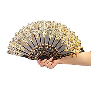 Simple polymer Folding Hand Fans Lace Handheld Fan European Retro Folding Fan Chinese Folding Fan for Dancing Props Cosplay Wedding Gift Party Favors,Black