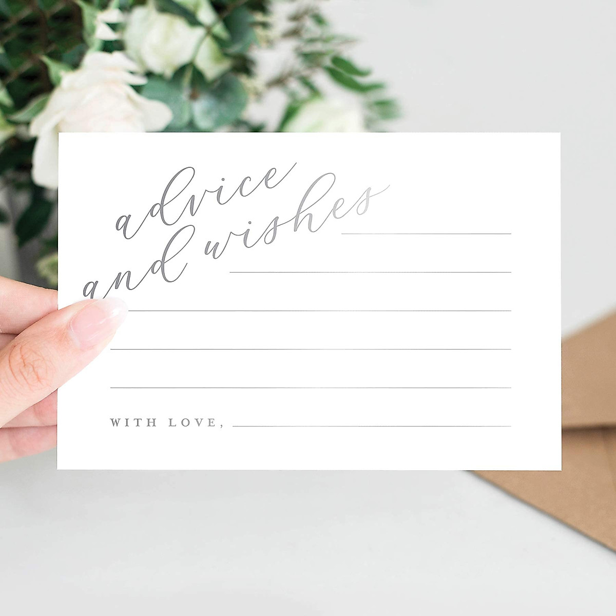 Bliss Collections Advice and Wishes Cards, Silver Foil Cards Design, Perfect for the Bride and Groom, Baby Shower, Bridal Shower, Graduate or Event! Pack of 50 4x6 Cards