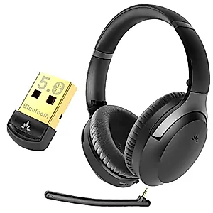 Avantree Aria Pro & DG45 Bundle: Bluetooth 5.0 Noise Cancelling Headphones with Boom Microphone & Bluetooth 5.0 USB Adapter for PC Computer Desktop Laptop