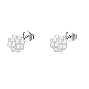 Rnivida 925 Sterling Silver Cluster Pearl Stud Earrings for Women, 7mm Pearls Ball Studs Hypoallergenic Earring