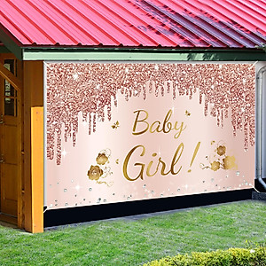 Baby Shower Decorations Baby Girl Banner, Pink Rose Gold Baby Girl Shower Backdrop Party Supplies, Pink Sweet Baby Shower Poster Background Photo Booth Props Decor