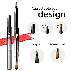 4 Pieces Gradient Retractable Lip Brush Lipstick Eyeshadow Foundation Makeup Brush, Lip Concealer Brush, Portable Dual End Travel Brush Tool with Cap for Lipstick Gloss Smear