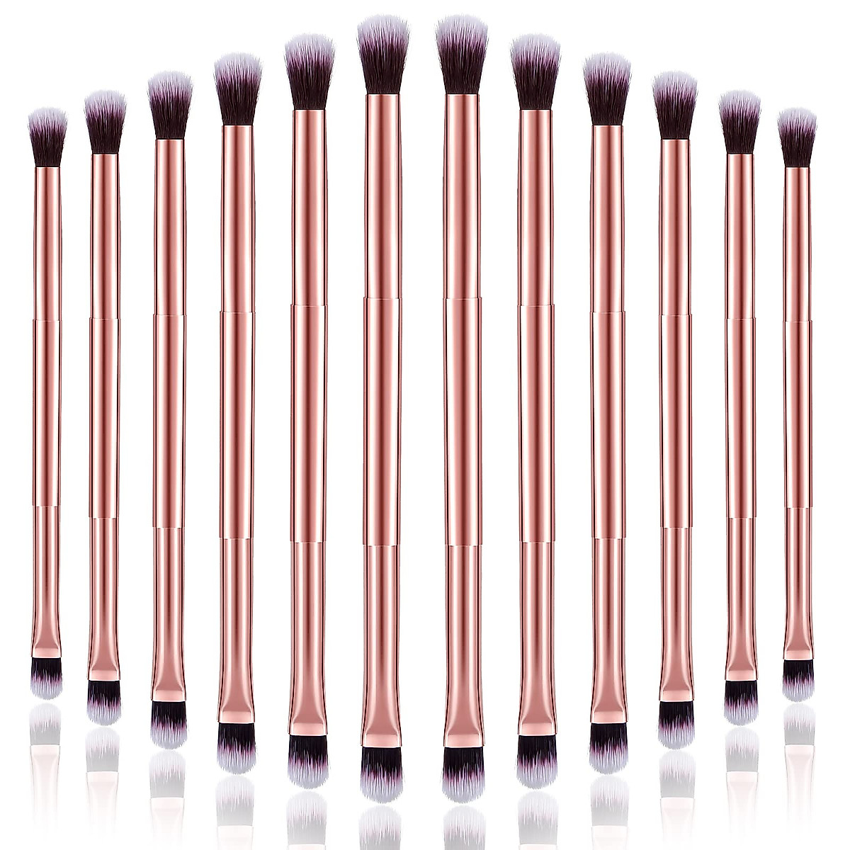 Perthlin 12 Pcs Eyeshadow Smudge Brush 2 in 1 Eyeshadow Brush Double Ended Concealer Brush Under Eye Small Soft Firm Pointed Foundation Makeup Applicator for Blending Eye Shadow Liner (Rose Gold)