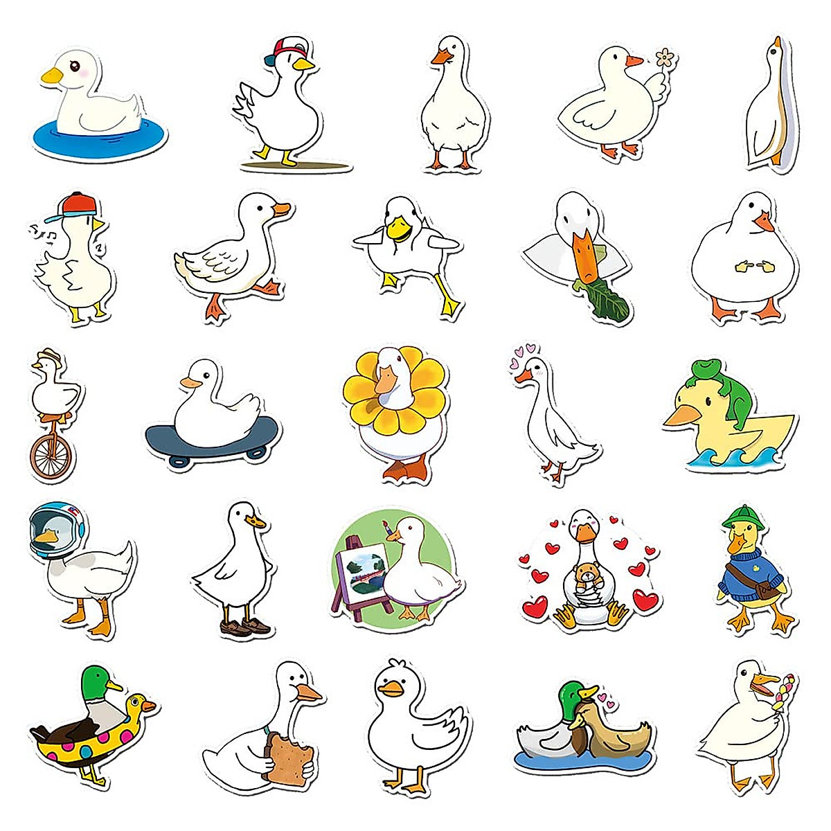 Cartoon Duck Stickers for Teens Girls Boys Kids,Lovely Waterproof Vinyl Stickers for Laptop Tablet Phone Hydroflasks Water Bottle Bike Luggage Cup Computer Mug,Cute Animals Decals Pack[Duck-50Pcs]