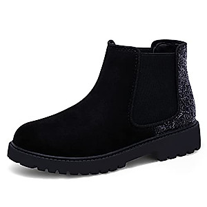 Harvest Land Girl Boots Kids Ankle Boots Warm Side Zipper Boots Low heel Short Booties Winter Snow Boots Anti-Slip Outdoor Shoes for Little Kids/Big Kids Black Size 2