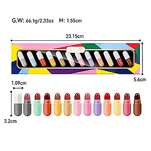 KISSIO Lipstick Set 12 Colors,Mini Matte Lipstick,Pill Lipstick Set,Waterproof Long Lasting Mini Capsules Lipstick,Travel Friendly,Cruelty Free,2.33 Oz