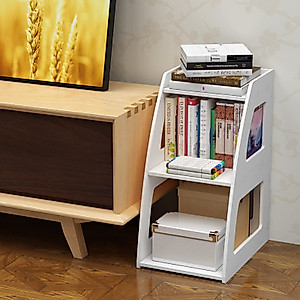 Rerii Ladder Bookshelf Bookcase Small, 3-Tier End Table Bed Side Table Nightstand for Living Room, Bedroom, Bathroom, Small Spaces - White