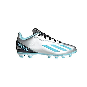 adidas X Crazyfast Messi.4 Firm Ground Sneaker, Silver Metallic/Bliss Blue/Core Black, 3 US Unisex Little Kid