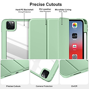 Dirrelo Compatible with iPad Pro 11 Inch Case 4th /3rd /2nd Generation(2022/2021/ 2020) with Pencil Holder, Shockproof Cover with Clear Back Shell for iPad Pro 11, Auto Sleep/Wake, Mint Green