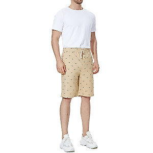 YUANYI Men's Linen Casual Classic Fit Short Summer Beach Shorts with Elastic Waist and Pockets Khaki Fish Bone 2XL