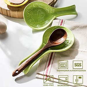 Sweejar Owl Ceramic Spoon Rest Set, Large Spoon Holder for Kitchen, Drip Catcher for Ladle, Spatula, Tongs, Cooking Accessories, Set of 2 (Green)