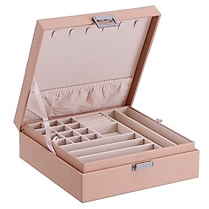 BEWISHOME Jewelry Box for Girls 35 Compartments Jewelry Organizer - 6 Necklace Hooks, 2 Layers - Jewelry Boxes Display Storage Case Jewelry Holder for Girls Pink SSH71F