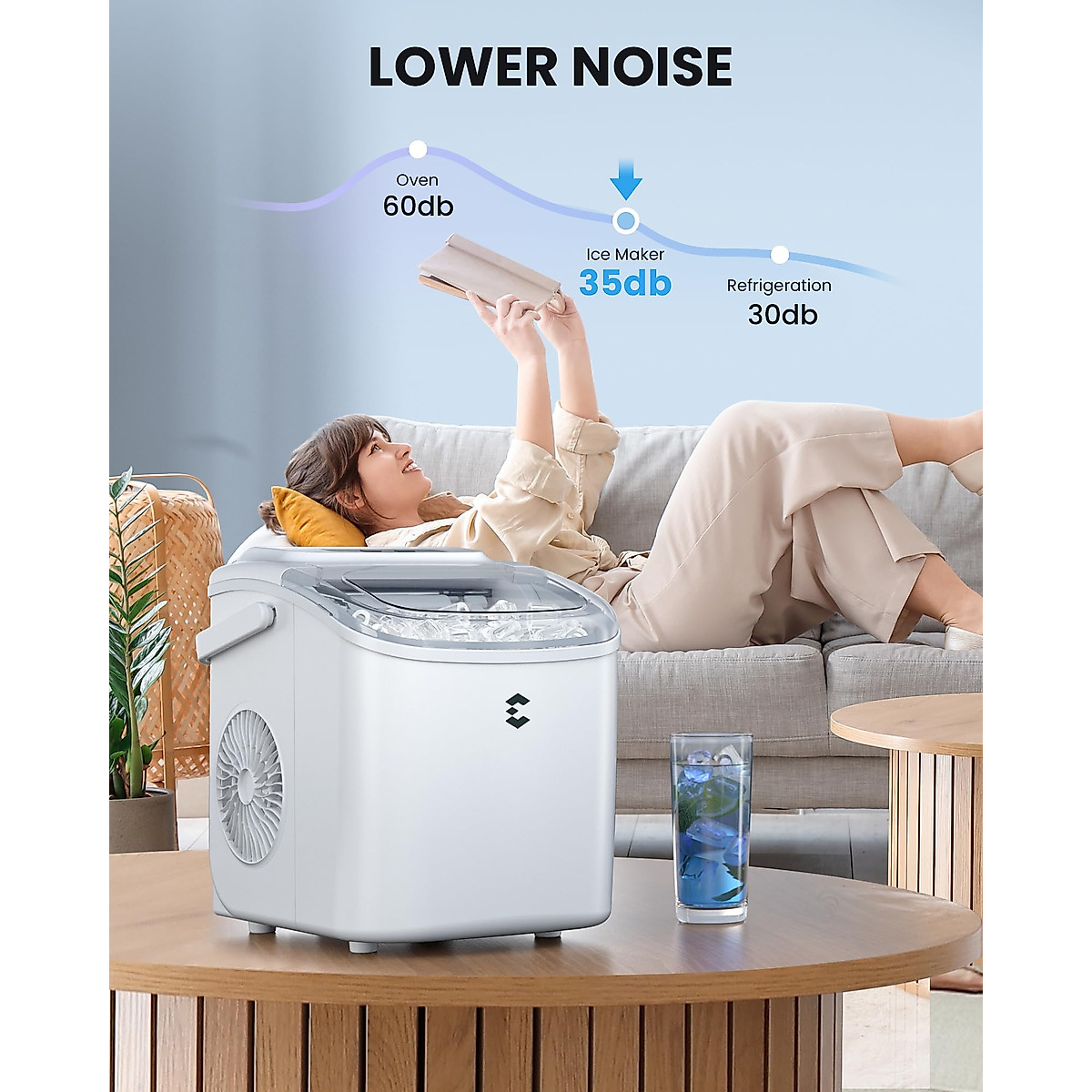 EASYERA Ice Maker Countertop, Portable Ice Machine 9 Cubes in 6 Mins, 26 lbs in 24 Hrs, Two Sizes of Bullet Ice Self-Cleaning with Ice Scoop, Bag, and Basket, for Kitchen, Party, RV, Bar-White