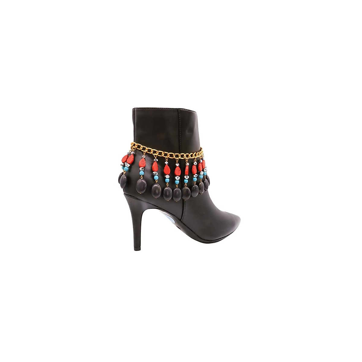 Women Western Boot Chain Bracelet Gold Metal Shoe Anklet Red Leaf Turquoise Beads Charm Jewelry