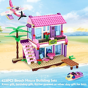 Dream Girls Blocks Friends Building Set Big Beach Villa with Plane and Jet Ski Fun Preschool Educational toys for Boys and Girls 423Pcs