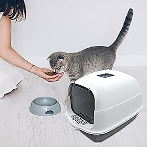 Milageto Large Cat Litter Box with Lid Enclosed and Covered with Door Easily to Clean Prevent Smell Litter Pan Heightened Fence Toilet Cat Toilet, Gray Bottom