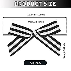 50 Piece Striped Bows Black and White Stripe Bows Twist Tie Bows Twist Tie Bows Bows for Gift Baskets Christmas New Year Striped Grosgrain Twist Tie Bows for Tying up Packages Gift Bows