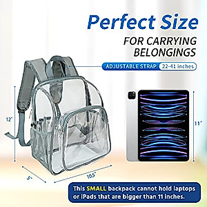 Mildbeer Heavy Duty Small Clear Backpack Stadium Approved, See Through Backpack for Concerts Festivals Work Travel (Grey)