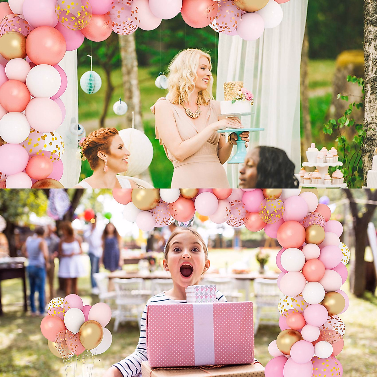 Amandir 164Pcs Rose Gold Pink Balloons Garland Arch Kit Light Pink Gold White Confetti Latex Metallic Balloons for Birthday Baby Shower Wedding Party Decorations Supplies