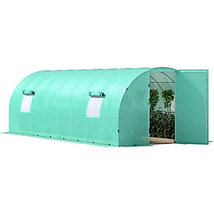 Papababe 28x10x7.5 FT Extra high Large Walk-in Greenhouse for Outdoors, Upgraded Swing Door, Heavy Duty Galvanized Steel Frame Tunnel Greenhouse kit, Reinforced PE Cover & Film Clips, Green