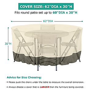 Patio Furniture Covers for Small Table Chairs Set, Outdoor Furniture Cover Waterproof, UV Resistant Anti-Fading Cover Outdoor Fire Pit Table Cover, Beige and Olive, 62 inch Diameter
