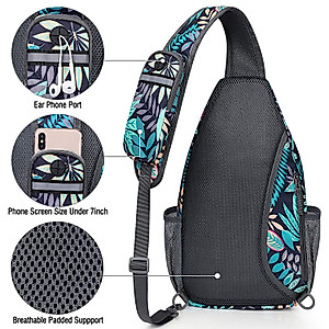 G4Free Sling Bag RFID Blocking Sling Backpack Crossbody Chest Bag Daypack for Hiking Travel(Blue Leaf)